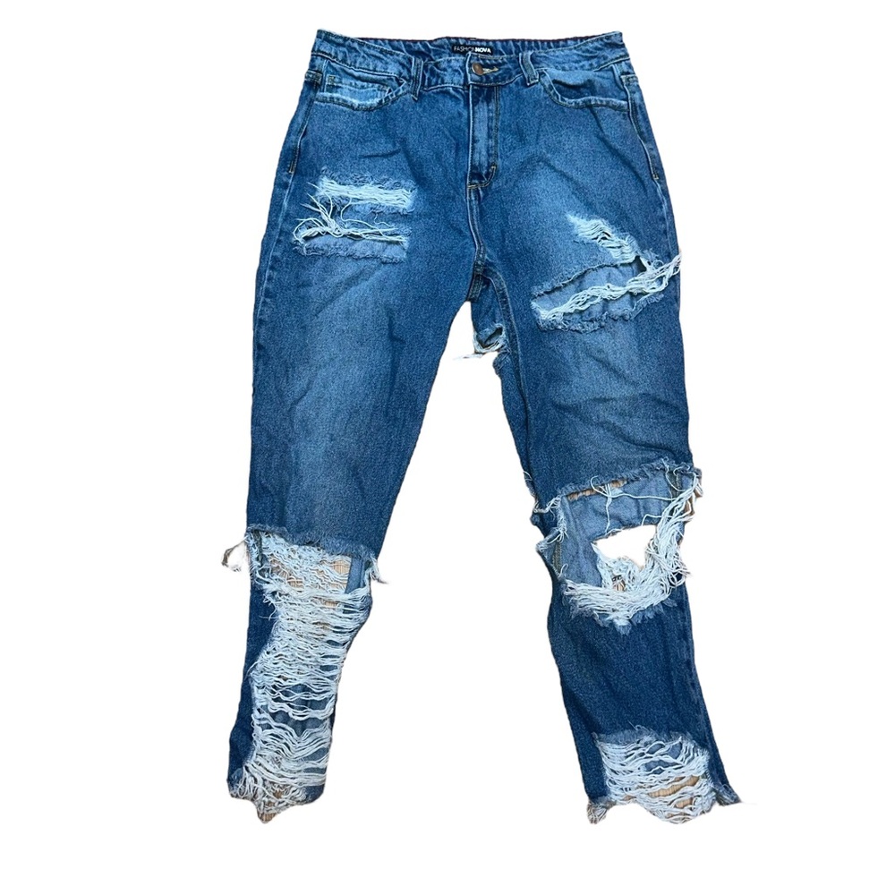 Fashion Nova Super Destroyed Boyfriend Jeans - Gem
